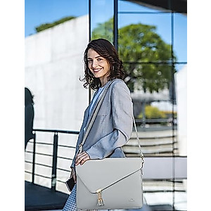 Leather Laptop Bag for Women 15.6 inch, MATEIN Messenger Bags Professional Office Work Briefcase Waterproof Business Computer Case, Stylish College Satchel Lady Crossbody Shoulder Bag for Travel, Grey