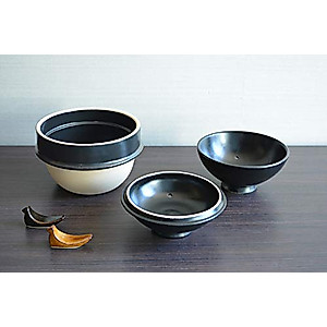 Tsukamoto AKM-2 Rice Pot, Black, 1 Cup, Living Alone, Mashiko Ware Kamakko Rice, Earthenware Pot, 2 Types of Chopsticks Rests