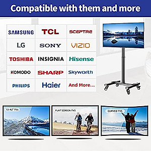 Mobile TV Cart with Wheels for 13-40 inch LED LCD Flat/Curved Screen TVs, Rolling/Floor TV Stand with Shelf Up to 44 lbs, Height Adjustable TV Trolley Max VESA 200x200mm - UL Certificated- TC001