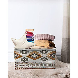 Southwest Geometry Cube Storage Organizer Bins with Handles,15x11x9.5 Inch Collapsible Canvas Cloth Fabric Storage Basket,Rustic Boho Native American Tribal Books Kids' Toys Bin Boxes for Shelves