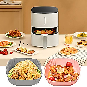 2 Pcs Air Fryer Square Silicone Liners, 8 inch for 4 to 7QT Reusable Silicone Pot for Air Fryer Basket Easy Clean or Oven Microwave Air Fryer Accessories Basket (Grey+Pink)