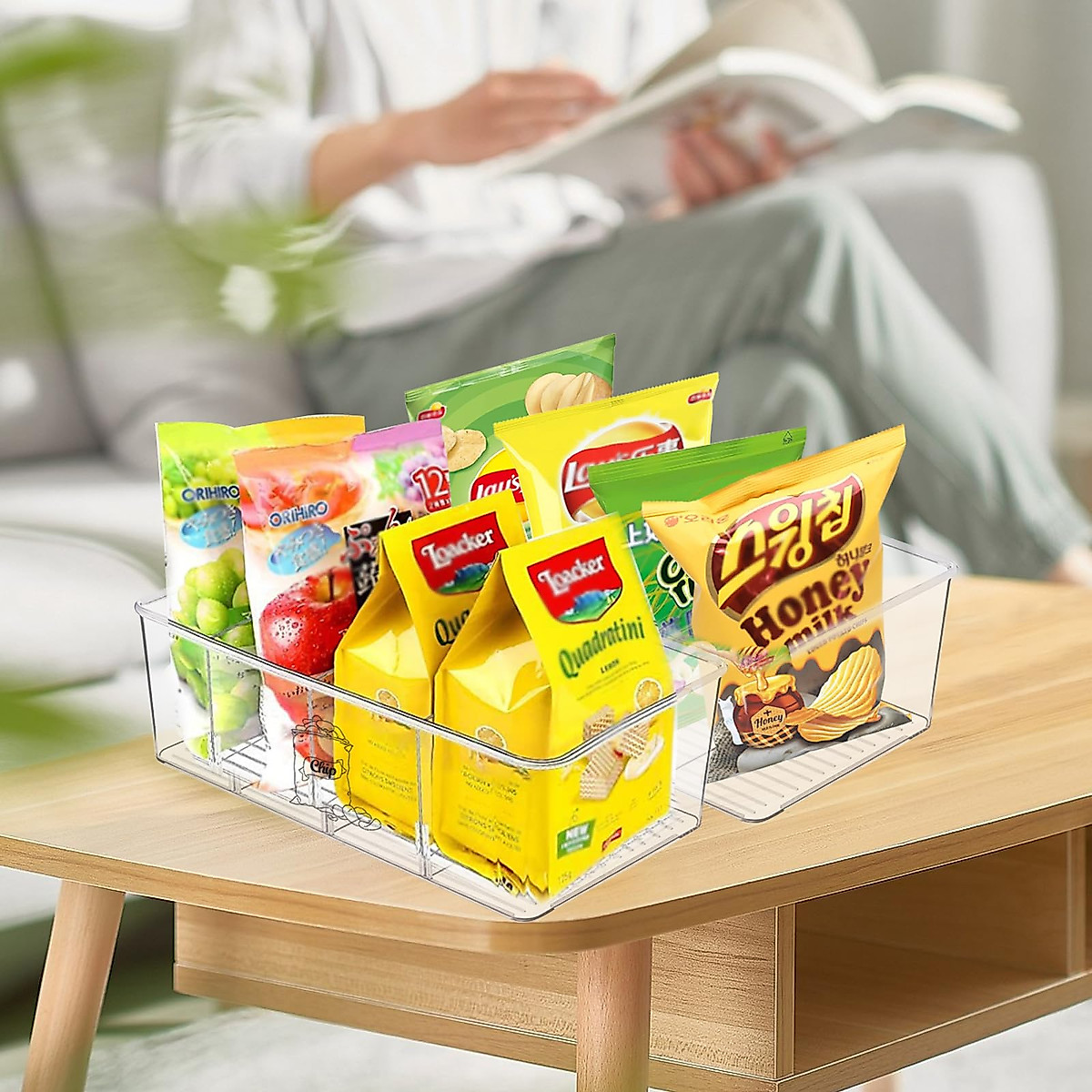 4 Snack Organizer,Pantry Organization and Storage Bins,Kitchen Fridge Cabinet Organizers,Refrigerator Soda Can Organizadores de Cocina,Home Food Plastic Containers,Clear Container,Acrylic Organizing