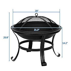 Douup 22-Inch Fire Bowl Backyard Fire Pit with Mesh Screen Cover, Log Grate, Firepit Poker, Waterproof Cover, Wood Burning Stove for Camping, Bonfire, Patio, Park