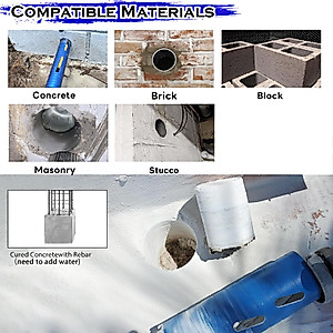 DaduoRi 2" Dry Core Drill Bit for Brick and Block with 3 Adapters Included: SDS Plus, SDS Max and 1/2" Hex Shank, 9.5" Drilling Depth Core Bits for Soft Concrete,Brick,Stucco,Masonry, 5/8"-11 Thread