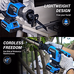 NOVORIK 20V Cordless Reciprocating Saw,0-3000 SPM 22mm Reciprocating Stroke Saw Reciprocating with 2 x 4.0Ah Battery & 8 Saw Blades for Wood Metal PVC Cutting