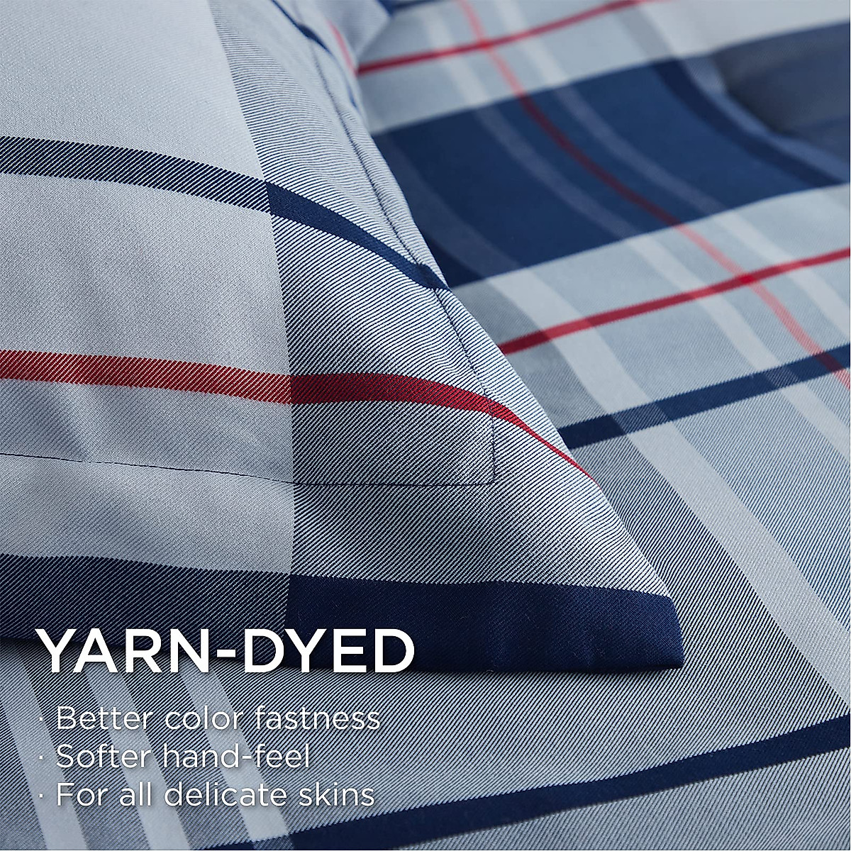 Bedsure Twin Comforter Set Plaid - Grid Navy Blue and Grey Comforter, Lightweight Comforter Checkered Soft Twin Bed Comforter Set for Boys with 1 Pillow Sham (Twin, 68"×88")