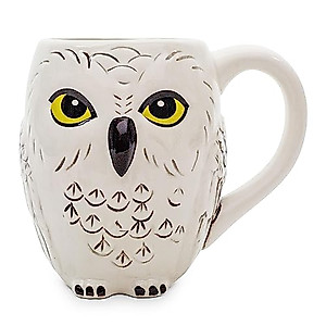 Silver Buffalo Harry Potter Hogwarts House Crest Sculpted Owl Handle Coffee Ceramic Mug, 20 Ounces White
