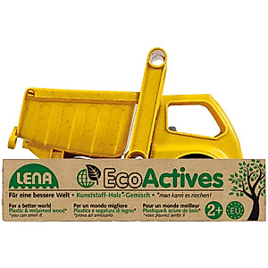 ksmtoys Lena Eco Active Toy Dump Truck is a Eco Friendly BPA and Phthalates Free Biodegradable Green Toy Manufactured from Food Grade Resin and Wood, Yellow, 11x8x6