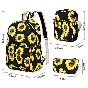 FLYMEI Sunflower Backpack for Girls, Cute Backpack for Women, Lightweight 15.6'' School Backpack with Crossbody Purse & Pencil Bag, Floral Backpack for Women, Sunflower Bookbags for Teen Girls