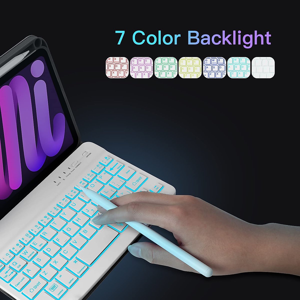 PIMOFEE iPad mini 6 case with keyboard 2021 8.3"- Backlit Keyboard Case Thin Slim Smart with Detachable Wireless Backlit Keyboard with Pencil Holder for iPad Mini 6th Generation 8.3" 2021,Rose Gold