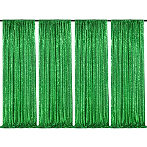 Green Sequin Backdrop 4 Panels 2FTx8FT Wedding Photo Backdrop Glitter Birthday Party Decorations Sparkle Background Drapes