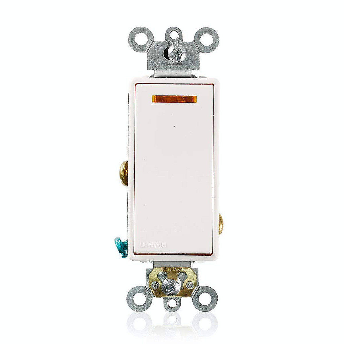 Leviton 5631-2W 20-Amp 120-Volt Decora Plus Rocker Lighted Handle, Illuminated OFF Single-Pole AC Quiet Switch, White, Image