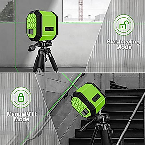 Huepar Green Beam Cross Line Laser Level, Self-Leveling Vertical and Horizontal Line Laser Leveler Tool with Rechargeable Li-ion Battery for Construction, Picture Hanging &Wall Writing Painting-FC011G