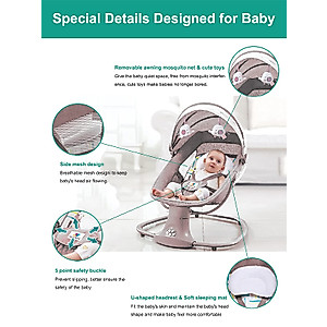 Electric Baby Swing Baby Cradle Infant Bouncer Baby Portable Adjustable Motorized Rocker with Bluetooth Music Speaker and 5 Swaying Gears Preset Lullabies and Smooth Remote Control (Pink)
