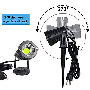 WeLead Bright LED Spotlight 7W COB Pathway Lights with U.S. Plug Flag Spot Light Garden Light with Metal Ground Stake, Waterproof Landscape Lighting for Lawn, Driveway, Yard, Set of 2 (Cool White)