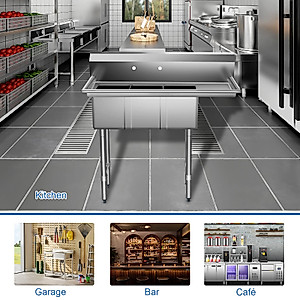 HARDURA Stainless Steel Kitchen Sink With 3 Compartments, Commercial Sink Right Drainboard Freestanding NSF Certified Utility Basin 10" L X 14" W X 10" D Bowl For Kitchen & Restaurant, Laundry Room