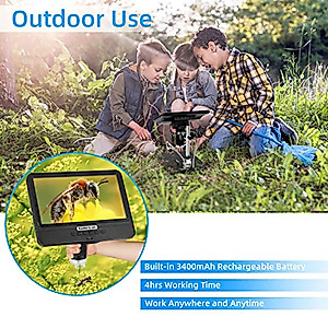 8.5" LCD Digital Microscope with 32G TF Card,Koolertron 12MP 5X-260X Magnification 30fps1080P USB Microscope,Support Image Flip/Reverse Color/Black&White,Coin Microscope for Plant/Rock/Circuit Board