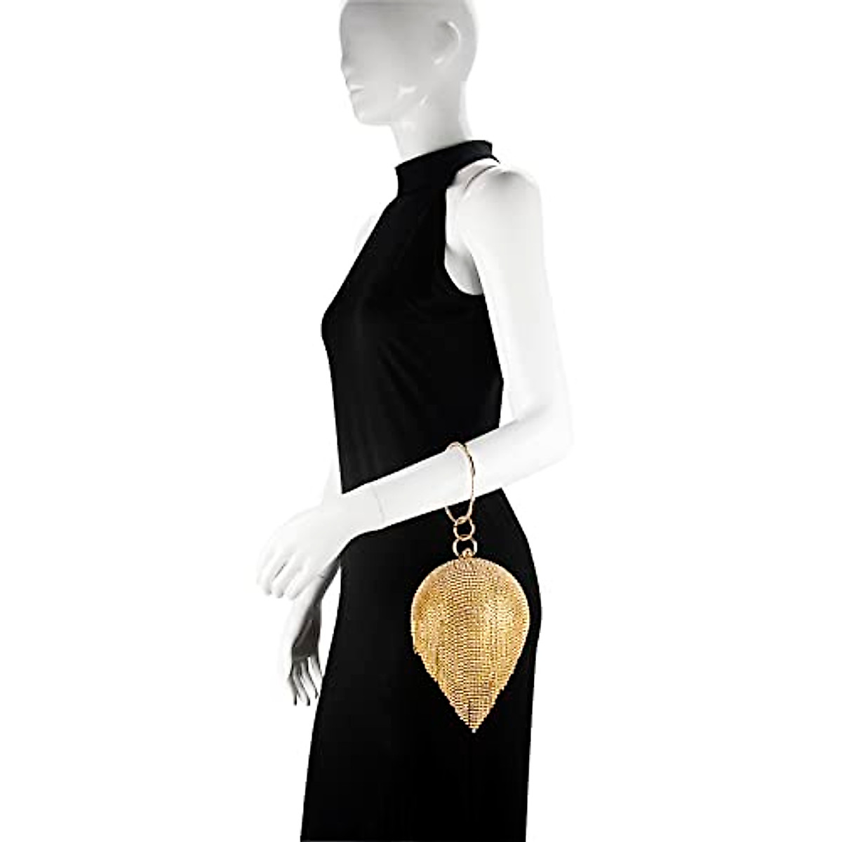 Small Round Ball Evening Clutch Purse, Rhinestone Lady Party Wedding Crossbody Shoulder Bag, Women Ring Handle Handbag (Gold)