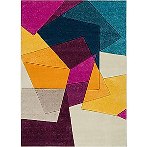 Well Woven Strata Squares Blue Purple Fuchsia Yellow Orange Modern Geometric Hand Carved 8x10 (7'10" x 9'10") Area Rug Easy to Clean Stain & Fade Resistant Thick Soft Plush