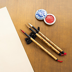 3PCS Paint Brush Rest Holder, Cute Cats Shape Stand for Chinese Painting Pen Chopsticks Sumi Brushes and Calligraphy, Porcelain Ceramic Oriental Art Supply (Black, White, Green)