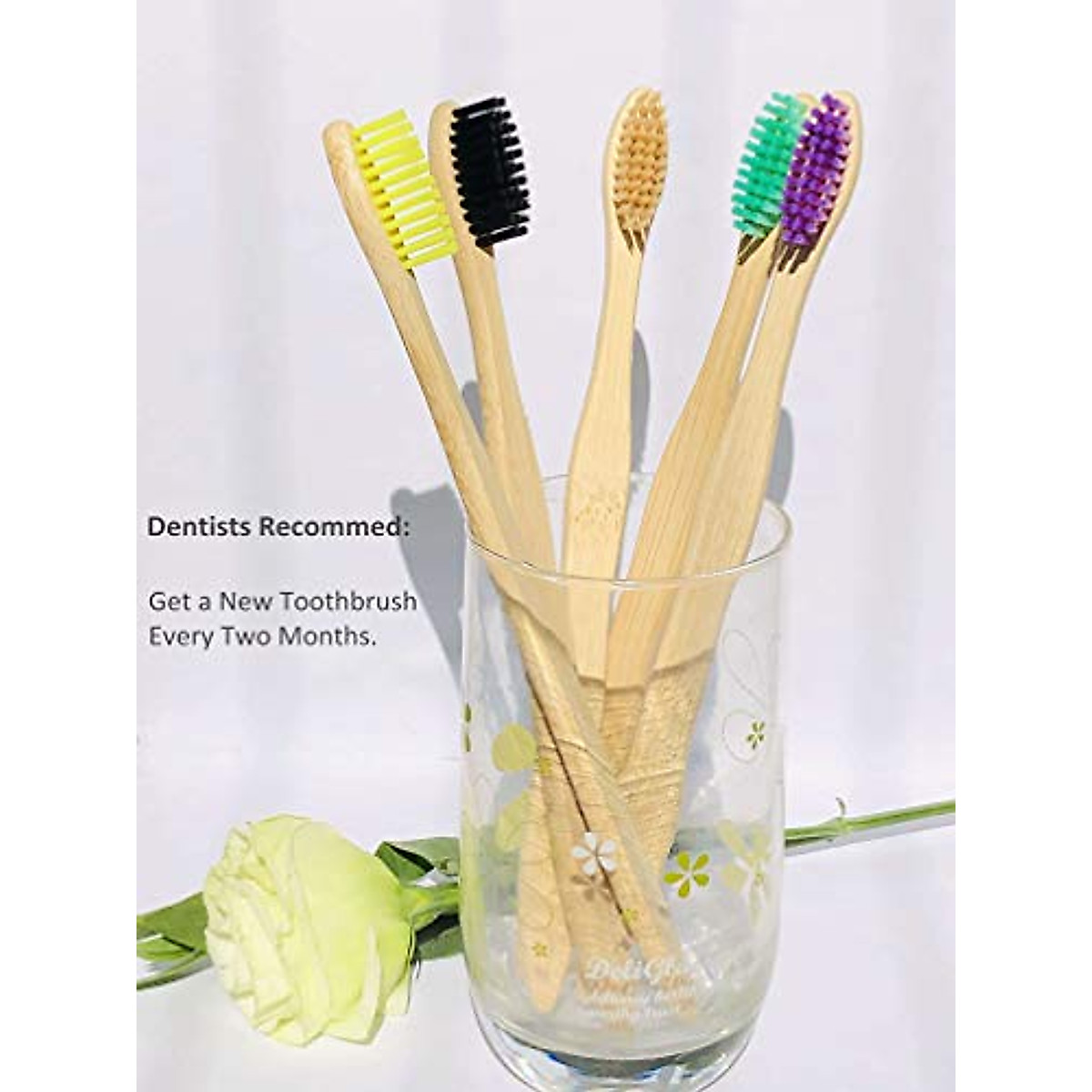 Goaycer Eco Friendly Bamboo Toothbrush, 10Pack Medium Firm Bristles Biodegradable Bulk Wooden Toothbrushes