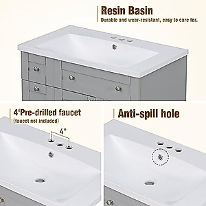 Ayvbir 30 inch Bathroom Vanity with Single Sink in Grey,Combo Cabinet Undermount Sink,Bathroom Storage Cabinet with Solid Wood Frame