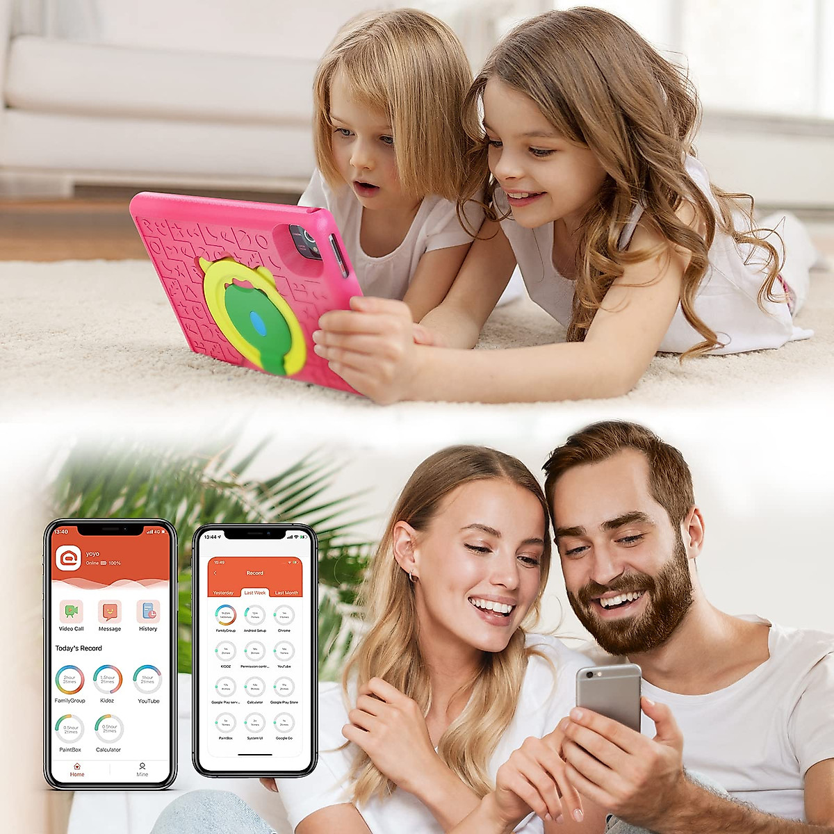 AMIAMO Kids Tablet 10 Inch, Android 13 Kids Tablet 10.1" Display 5000mAh Kidoz Pre Installed Parental Control Learning Tablet, 6GB+64GB Quad Core Processor Wi-Fi Bluetooth Kid-Proof Case (Pink)