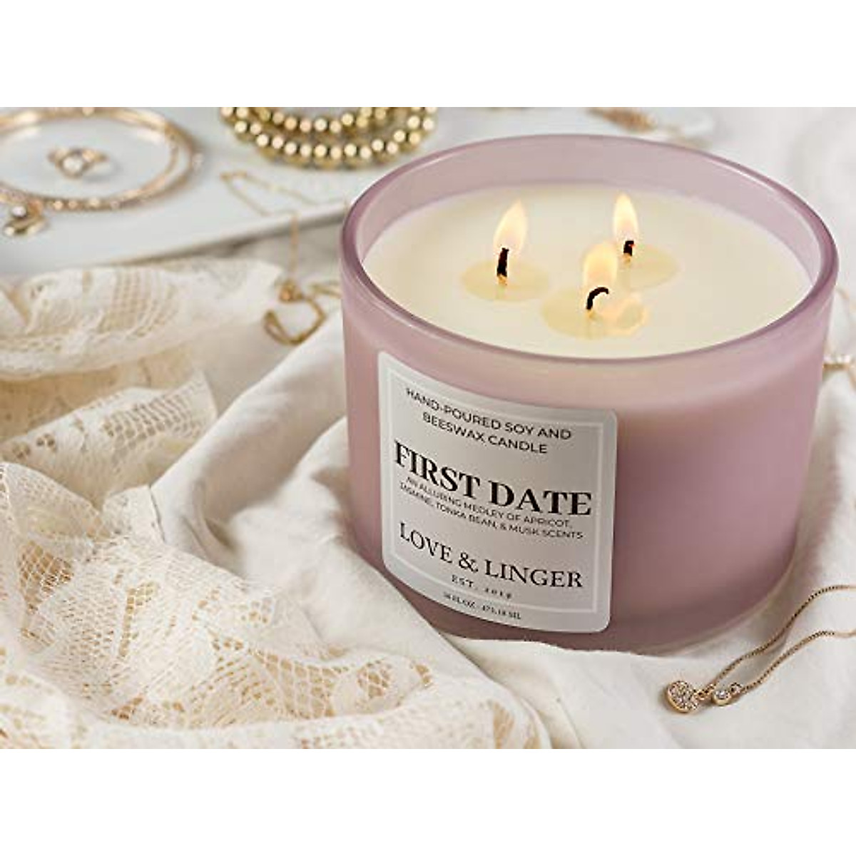 Romantic Candles | Valentines Candle | Luxury Soy & Beeswax Candles for Home | 16 oz. Large Jar 3 Wick Candle | Love Candle | Candle Gift | Engagement Candle