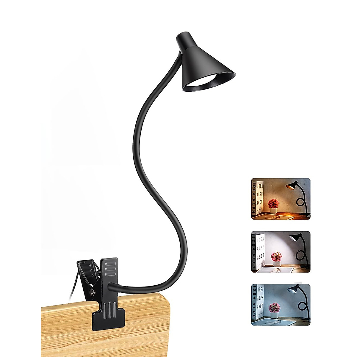 LiFMIRA Clip on Light USB Reading Light 3 Color Modes 10 Brightness Levels Eye Care Clamp Light Flexible Gooseneck Dimmable Reading Lamp Clip on Lamp for Bed Headboard Desk Bedside Dorm (Black)