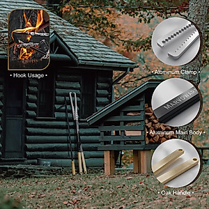 Heavy Duty Fire Tong and Fire Poker Set with Wood Insulation Handle Fireplace Poker Grabber with Blow, firewood Grabber Tool for Wood-Burning Fire Pit or Fireplace Suitable for Solo Firepit