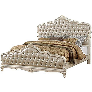 ACME Chantelle Eastern King Bed - - Rose Gold PU & Pearl White