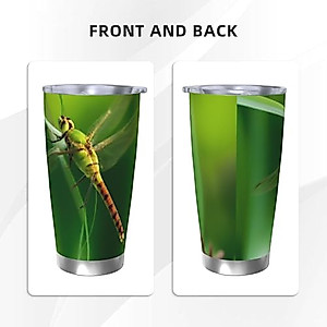 jshmgchw 3d Dragonfly Print 20oz Tumbler, Car Cup With Lid And Straw, Spill-Proof, Stainless Steel Double Wall Vacuum Insulated Reusable Coffee Travel Mug, For Cold Drinks, Hot Beverage