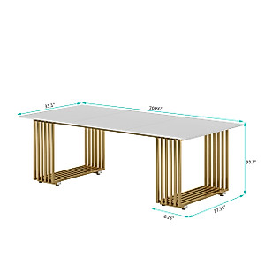 Vagaconl 70.9" Large Modern Computer Desk, White Gold Desk with Gold Metal Legs, Large Workstation for Home Office, Study Writing Desk, Small Conference Table for Meeting Room
