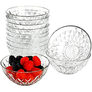 Jucoan 12 Pack 10 oz Mini Glass Bowls, 5 Inch Diamond Cut Glass Prep Bowls, Stackable Glass Salad Bowls for Fruit, Cereal, Candy, Yogurt