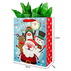GITMIWS 12 Pack Christmas Gift Bags with Tissue Paper, 12.6'' Large Christmas Paper Gift Bags for Kids Gifts with Handles, Christmas Treat Tote Bags Xmas Gift Bags Christmas Party Favors Supplies