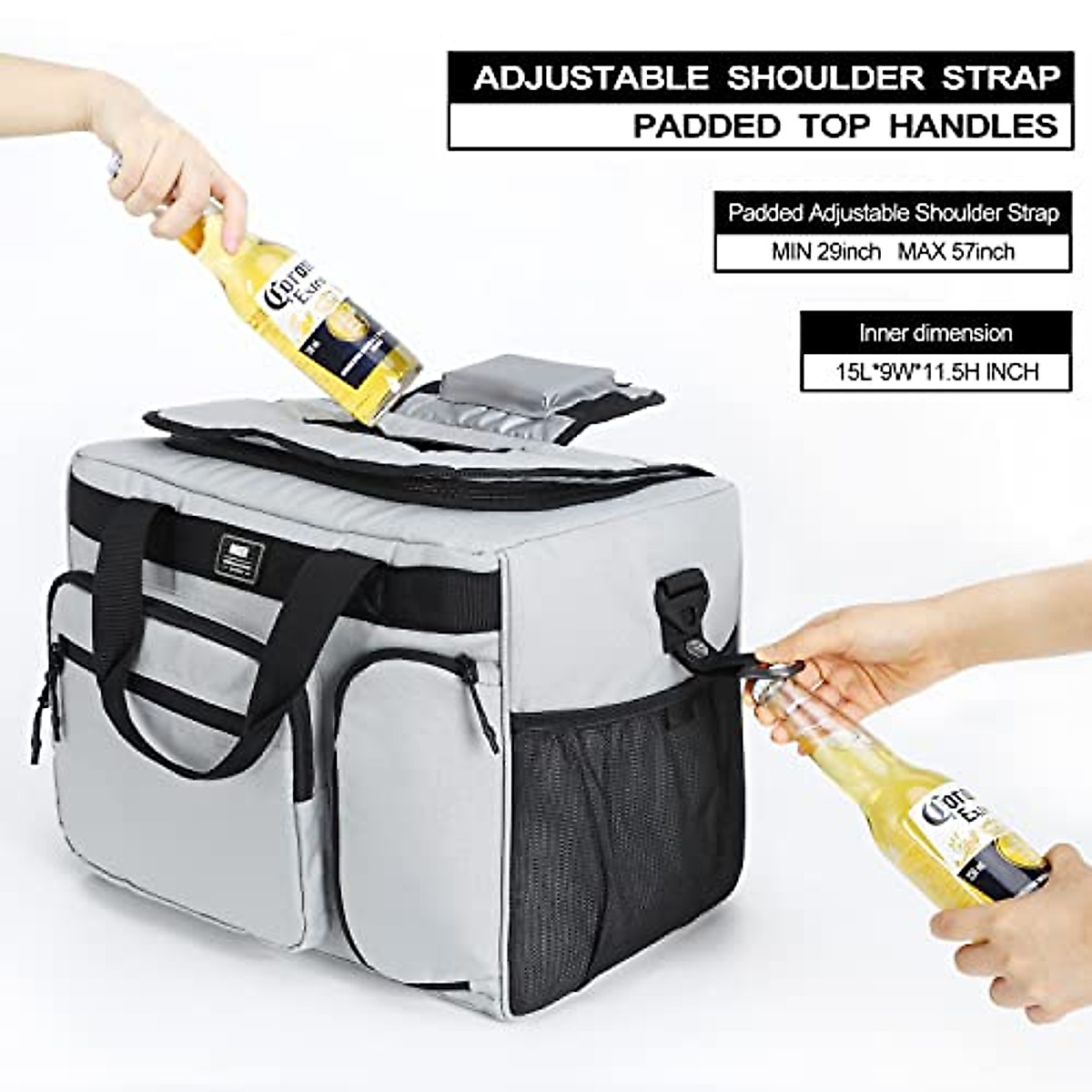 MIER 30L Extra Large Soft Cooler Bag with Bottle Opener for Camping Beach BBQ Grocery Golf Leakproof Picnic Lunch Bag, Collapsible, Top Flip Lid, 45Can (Grey)