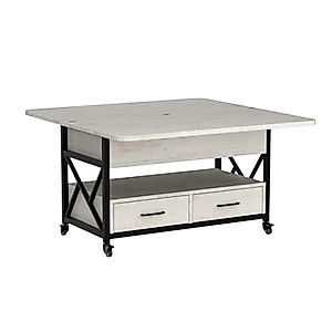 Itaar 40" Lift Top Coffee Table, 4 in 1 Coffee Tables with Storage for Living Room, Small Farmhouse Coffee Table with 2 Drawers & LED Light for Dining Reception Room, Rustic White