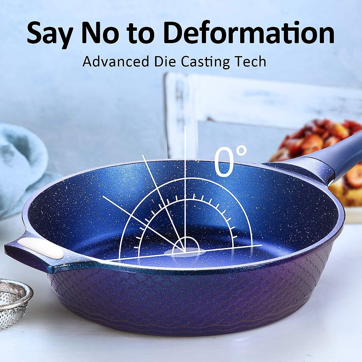 11" Nonstick Frying Pan with Lid - 11 Inch Nonstick Skillets with USA Blue Gradient Granite Derived Coating, Heat-resisted Silicon Handle, PFOA &PFOS Free, Induction Compatible, Ideal Christmas Gift