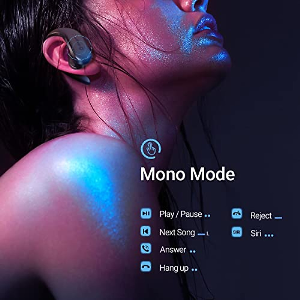 Deeprio Bluetooth Headphones 25H Play Back Stereo Sound Earphones in Ear IPX5 Waterproof with Microphone Over Ear Earbuds for Sports Running Workout Black