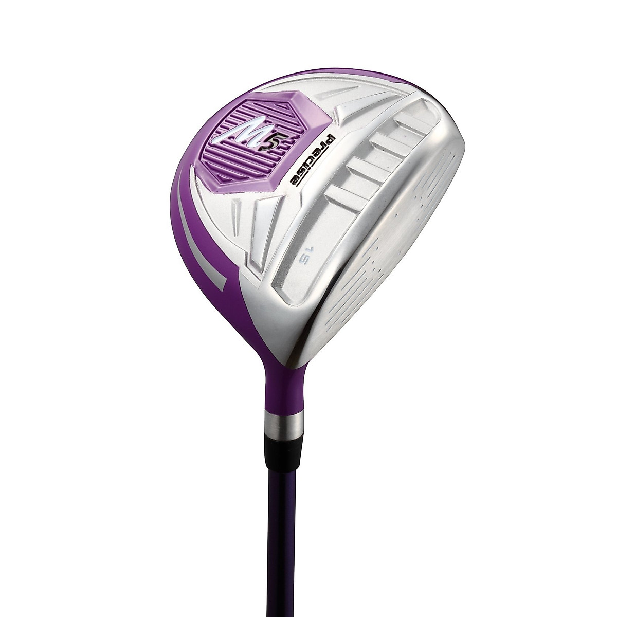 Precise M5 Ladies Womens Complete Right Handed Golf Clubs Set Includes Titanium Driver, S.S. Fairway, S.S. Hybrid, S.S. 5-PW Irons, Putter, Stand Bag, 3 H/C's Purple (Right Hand Petite Size -1")