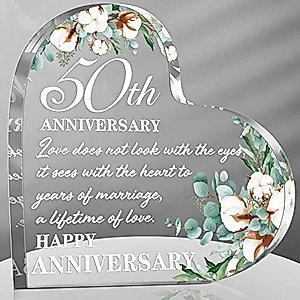 50th Anniversary Decoration Wedding Gift for Her 50th Marriage Gifts for Anniversary Wife Husband Happy Gift Acrylic Heart Keepsake for Couple Mom Dad Parents Women Man