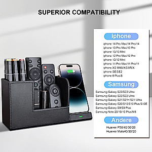 10W Fast Wireless Charger Desk Organizer, Wireless Charging Station for Samsung Galaxy S23/S22/S21/Note 20/Note 10/iPhone 14/14 Pro/13/12, Fast Wireless Charger Stand, Leather