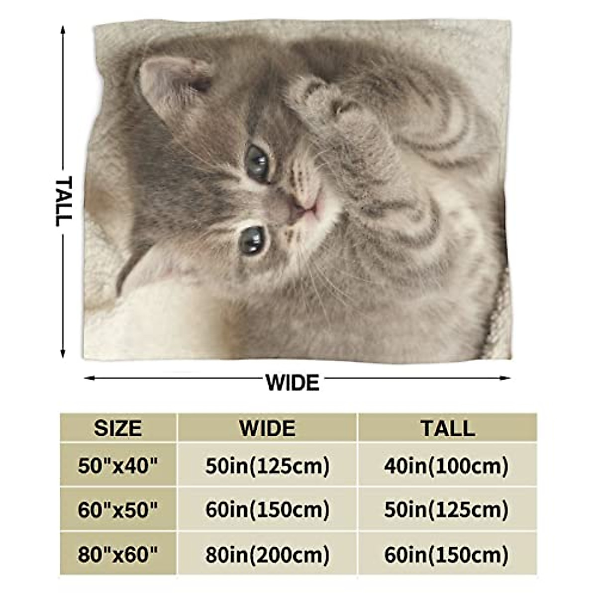 Cute Cat Blanket Plush Warm Throw Blanket Soft Comfort for Sofa Chair Bed Office Travelling Camping 50"x60"