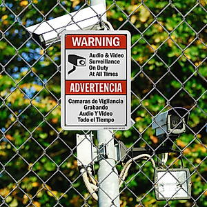 SmartSign "Warning - Audio & Video Surveillance On Duty At All Times" Bilingual Sign | 7" x 10" Aluminum