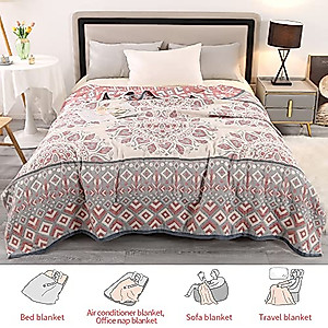 KINBEDY 4 Layers of Gauze Blanket, 100% Cotton Super Soft Boho Lightweight Breathable Bed Blankets Colorful Muslin Throw Blanket for All Seasons, Red Queen Size 79 x 92 Inches.