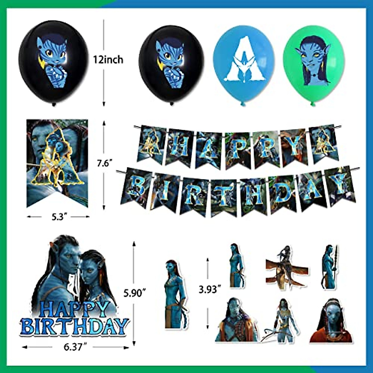 Avatar 2 Birthday Party Decorations, Movie Themed Party Supplies Include Happy Birthday Banners, Cake Topper, Cupcake Toppers, Balloons for Boys and Girls Movie Fans Party Decorations Supplies