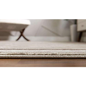 Unique Loom Oasis Collection Modern, High-Low Pile, Border, Stripes, Abstract Area Rug (7' 0 x 7' 0 Round, Brown/Beige)