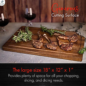 Premium Acacia Wood Cutting Board - Perfect for Chopping Fruits, Vegetables, Cheese and Meat - Large Kitchen Block and Serving Tray Charcuterie Board With Juice Groove (18 x 12 x 1)