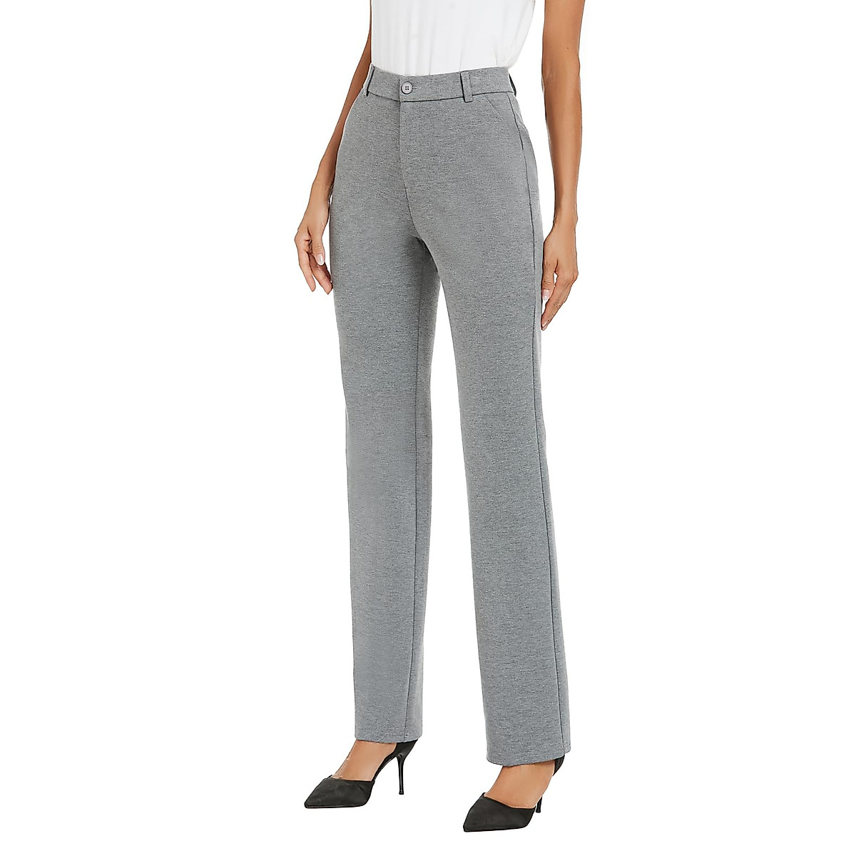 iChosy Women's Stretchy Straight Leg Dress Work Pants Business Office Casual Slacks with Pockets Grey29 16