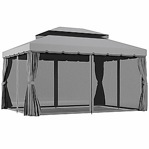 Outsunny 10' x 13' Patio Gazebo, Outdoor Gazebo Canopy Shelter with Netting and Curtains, Aluminum Frame for Garden, Lawn, Backyard and Deck, Gray